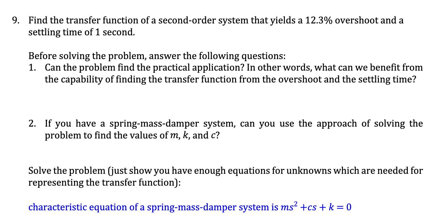 Solved Find the transfer function of a second-order system | Chegg.com