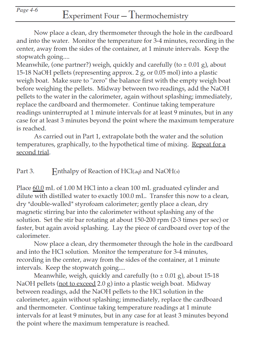 Page 4-1 Experiment Four – Thermochemistry Objectives | Chegg.com