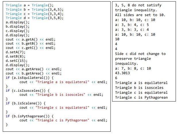 Solved Q4 (60 pts). Write a Triangle class having three | Chegg.com