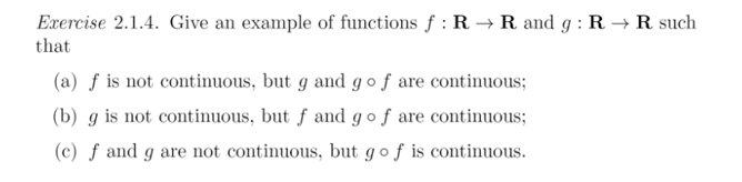 Solved Exercise 2.1.4. Give an example of functions f : R → | Chegg.com