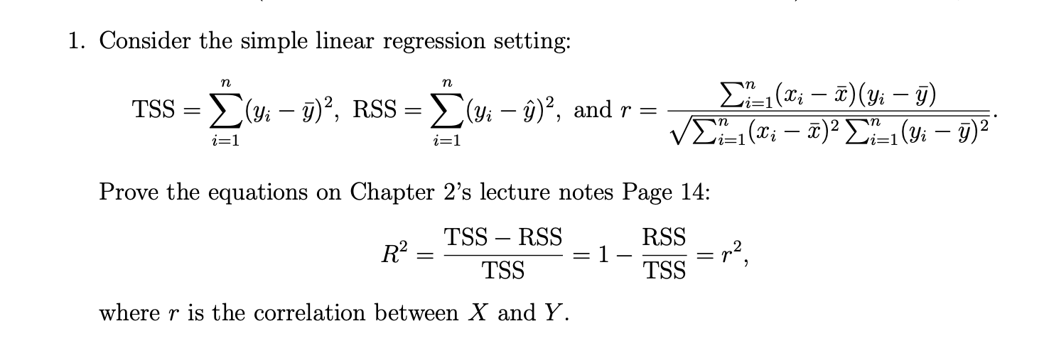Solved 1. Consider the simple linear regression setting: | Chegg.com