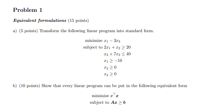 Solved Equivalent formulations (15 points) a) (5 points) | Chegg.com