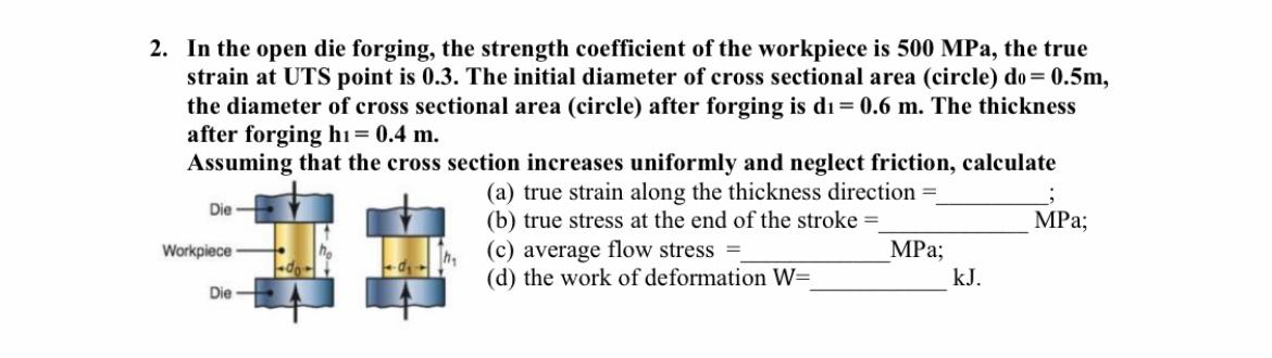 Solved 2. In the open die forging, the strength coefficient | Chegg.com