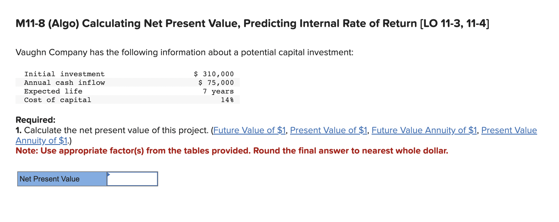 Solved M11-8 (Algo) Calculating Net Present Value, | Chegg.com