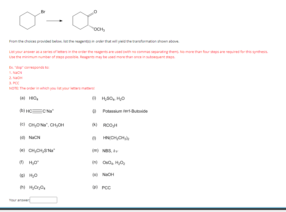 Solved From the choices provided below, list the reagent(s) | Chegg.com