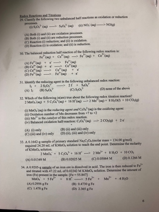 Solved 29. Classify the following two unbalanced half | Chegg.com