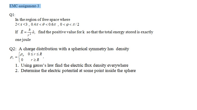 Solved EMC-assignment-3Q1:In the region of free space | Chegg.com