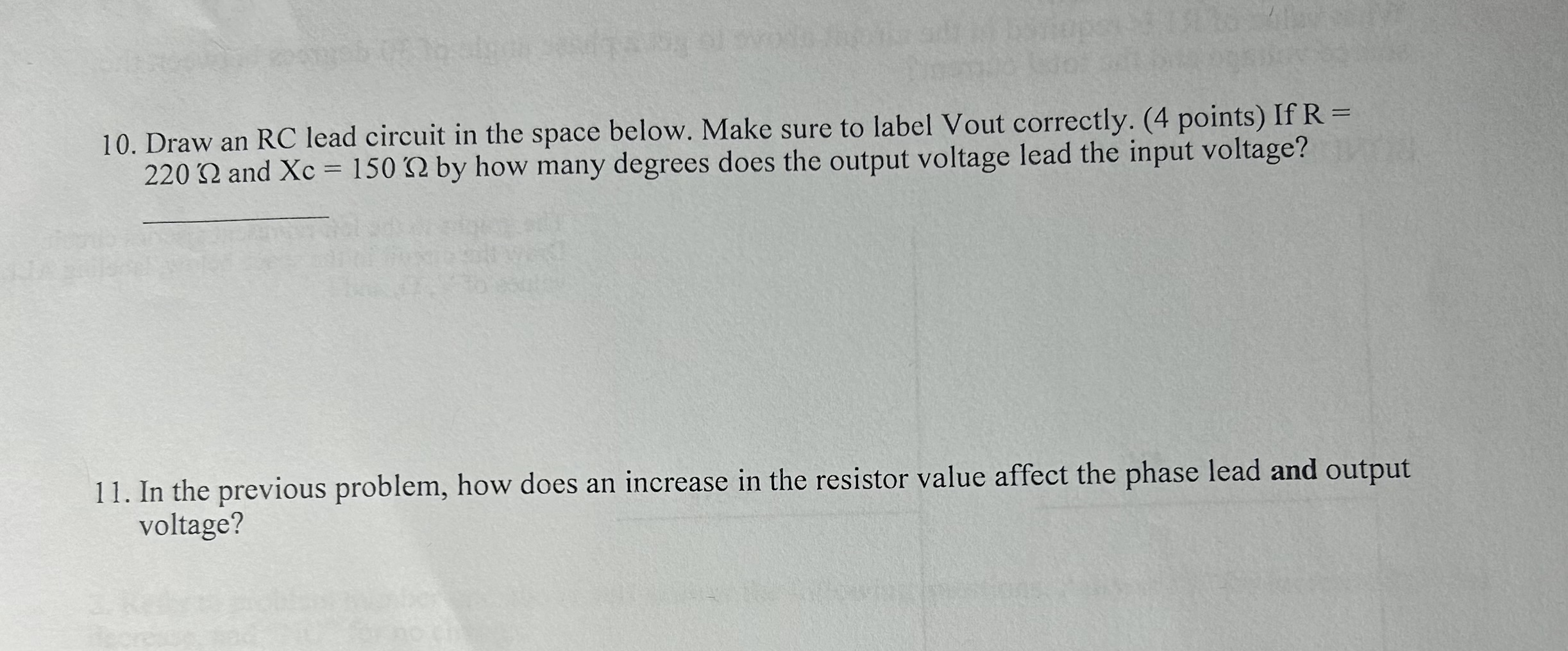 Solved 10. Draw an RC lead circuit in the space below. Make | Chegg.com