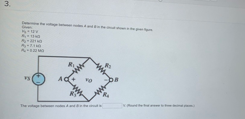 Solved 3 Determine the voltage between nodes A and B in the | Chegg.com
