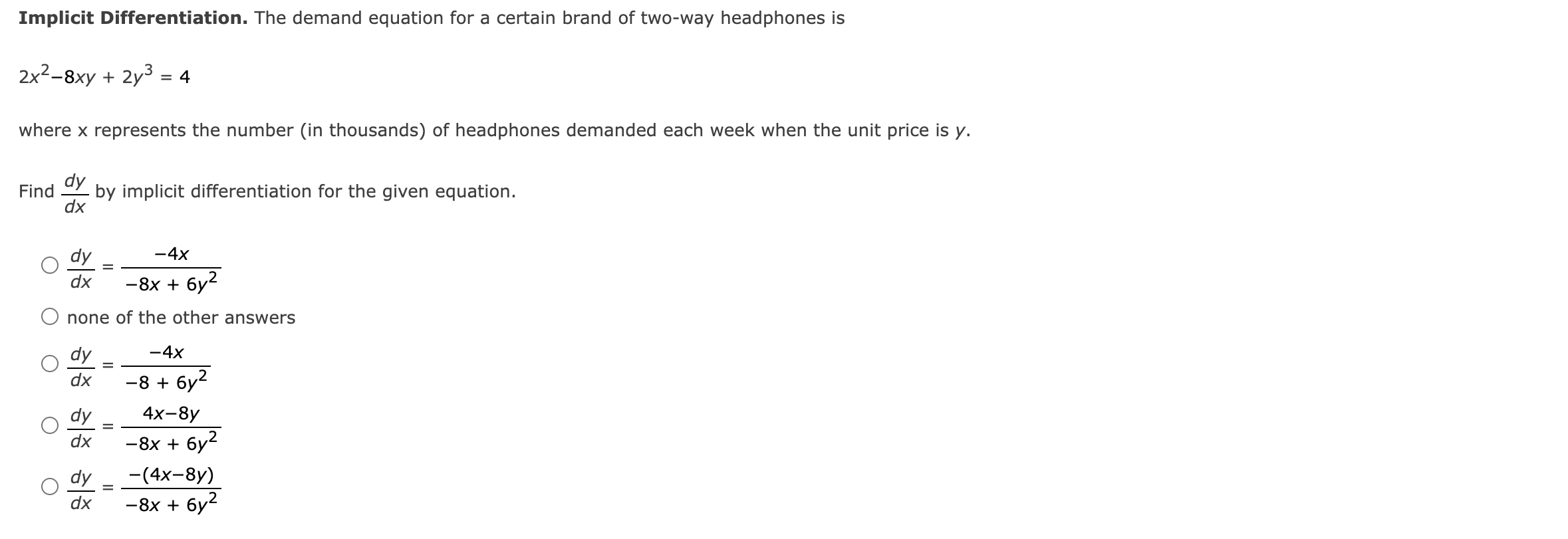 Solved Implicit Differentiation. The demand equation for a | Chegg.com