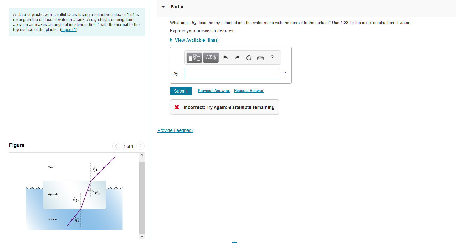 Solved A plate of plastic with parallel faces having a | Chegg.com