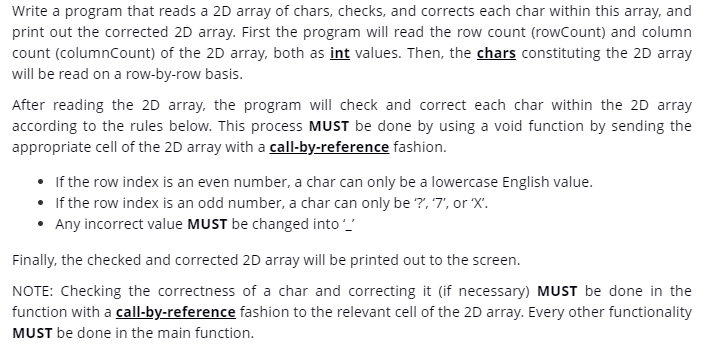 Solved Write a program that reads a 2D array of chars, | Chegg.com