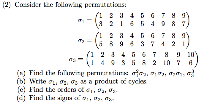 Solved (2) Consider the following permutations: | Chegg.com