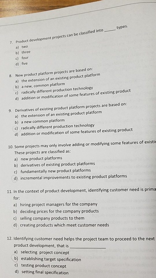 Solved uct development projects can be classified into | Chegg.com