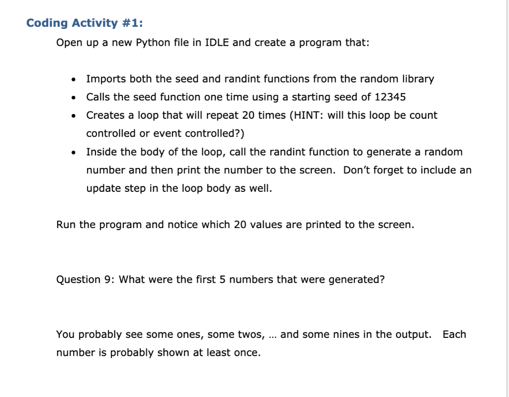 Solved oding Activity #1: Open up a new Python file in IDLE | Chegg.com