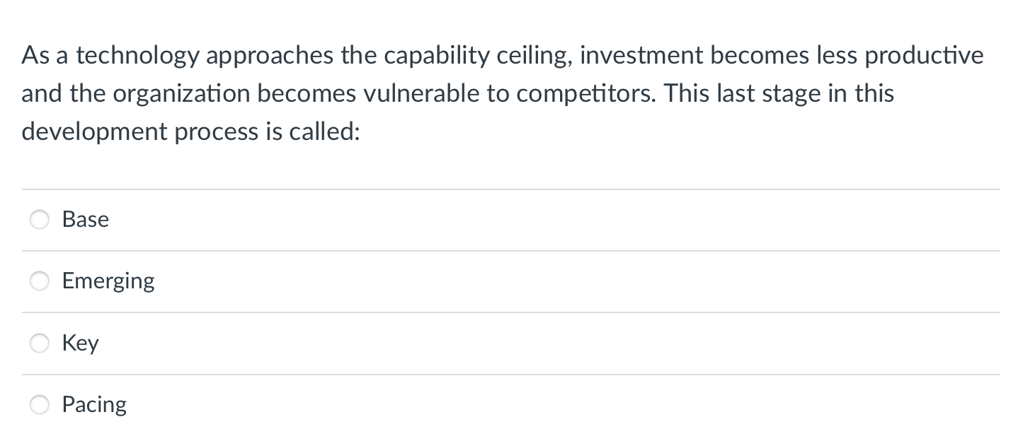 Solved As a technology approaches the capability ceiling, | Chegg.com