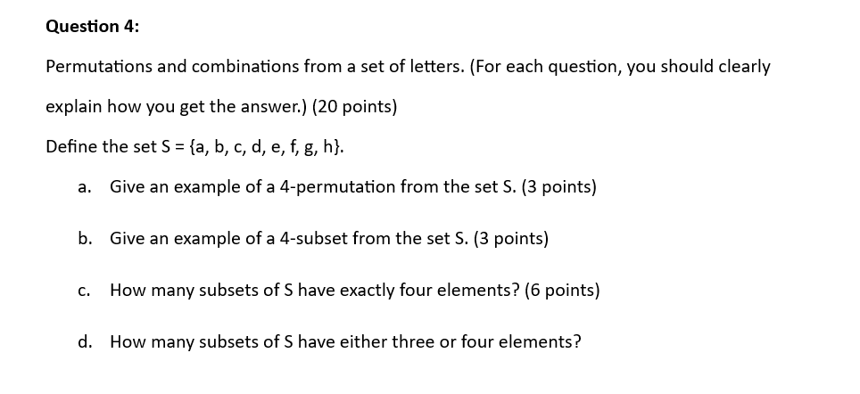 Solved Permutations and combinations from a set of letters. | Chegg.com