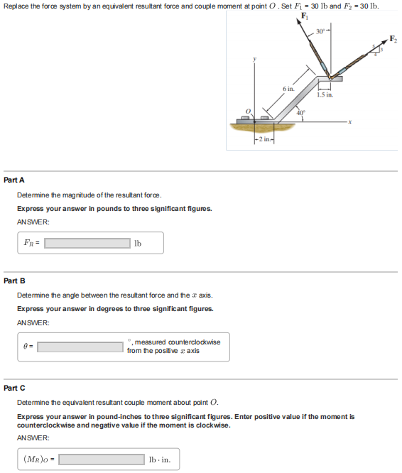 Solved Replace the force system by an equivalent resultant | Chegg.com