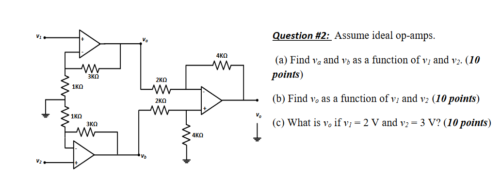 Solved Question #2: Assume ideal op-amps.(a) ﻿Find va ﻿and | Chegg.com