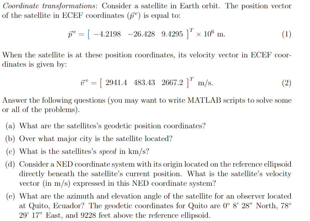 Solved Coordinate transformations: Consider a satellite in | Chegg.com