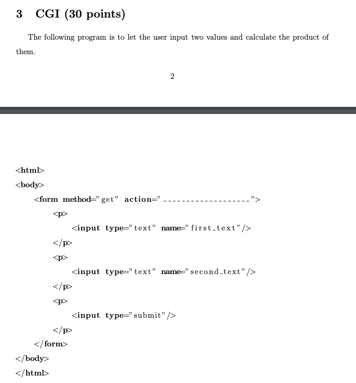 Solved 3 CGI (30 points) The following program is to let the | Chegg.com