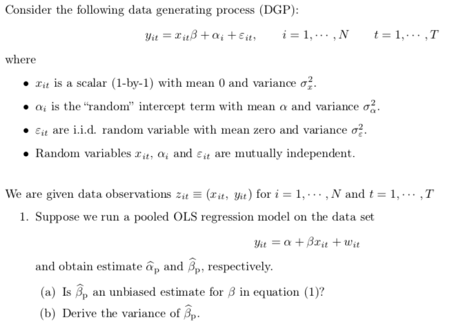 Consider the following data generating process (DGP): | Chegg.com