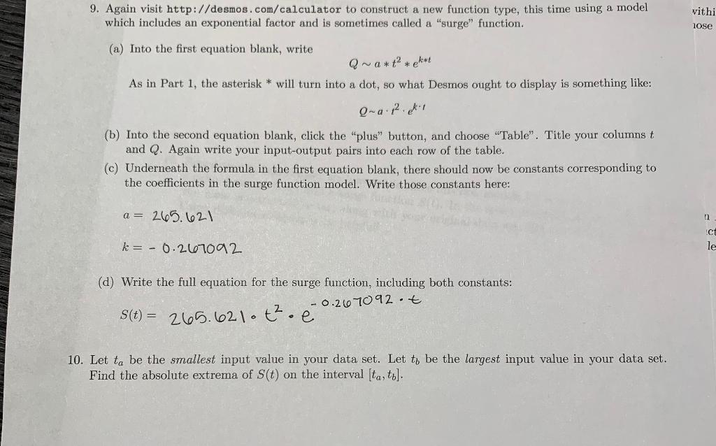 Solved 9. Again visit http://desmos.com/calculator to | Chegg.com