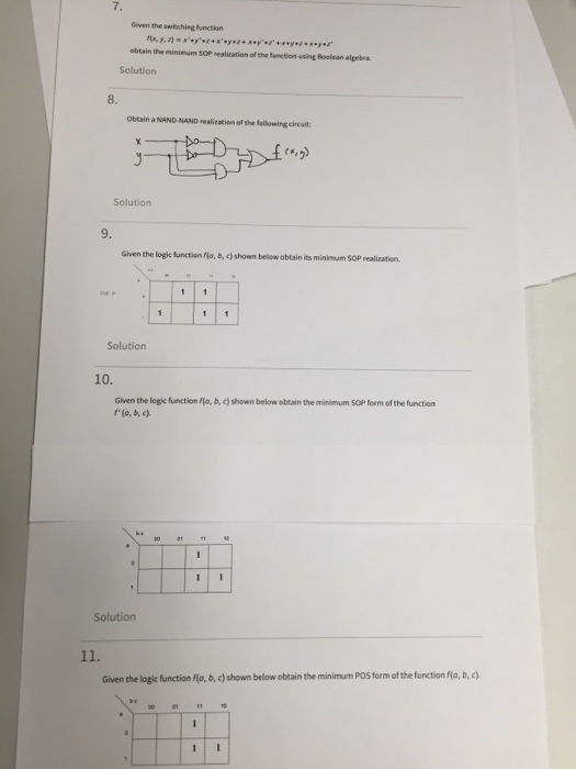 Solved 7. Given the switching function obtain the minimum | Chegg.com