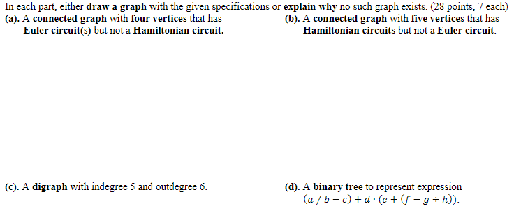 Solved In each part, either draw a graph with the given | Chegg.com