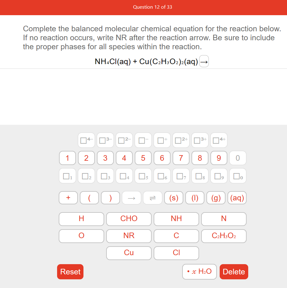 Solved Complete the balanced molecular chemical equation for | Chegg.com