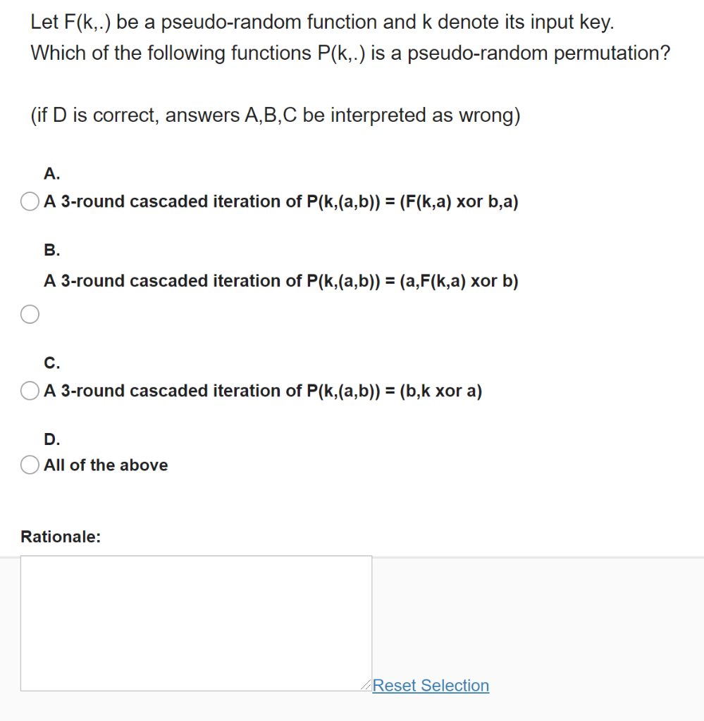 Let F(k.) be a pseudo-random function and k denote | Chegg.com