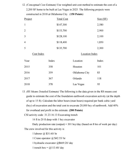 12. (Conceptual Cost Estimate) Use weighted unit cost | Chegg.com