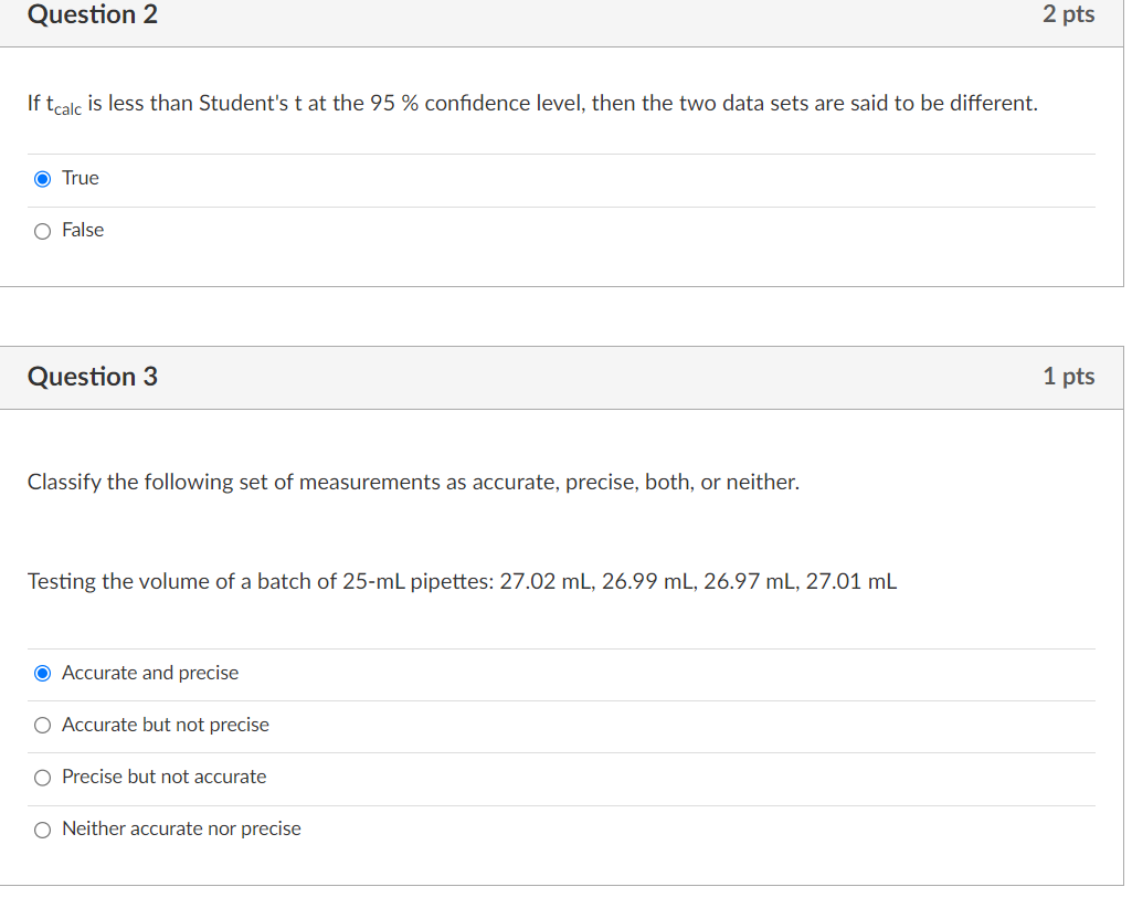 Solved If tcalc is less than Student's t at the 95% | Chegg.com