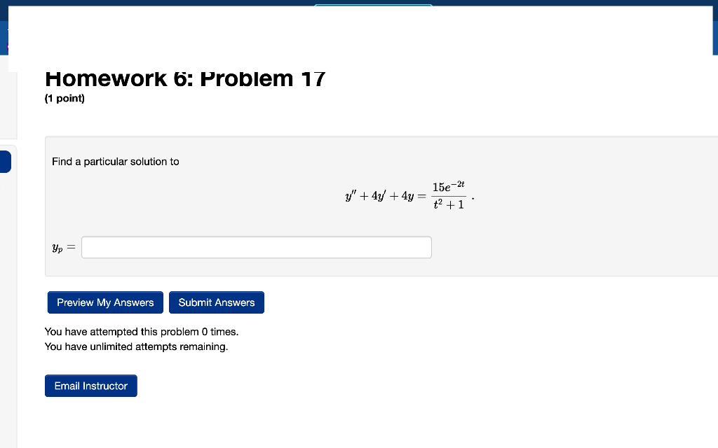 Solved Homework 6: Problem 17 (1 point) Find a particular | Chegg.com