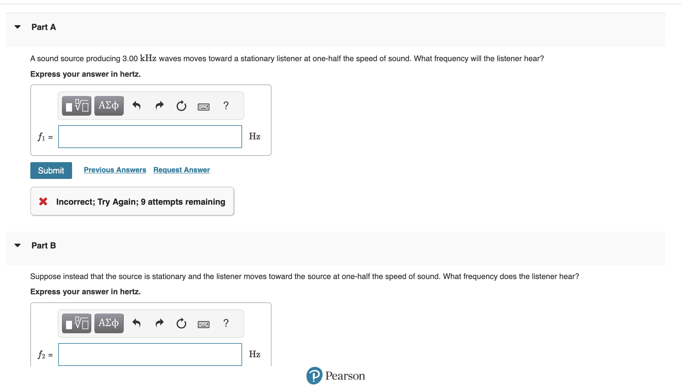 Solved A sound source producing 3.00kHz waves moves toward a | Chegg.com