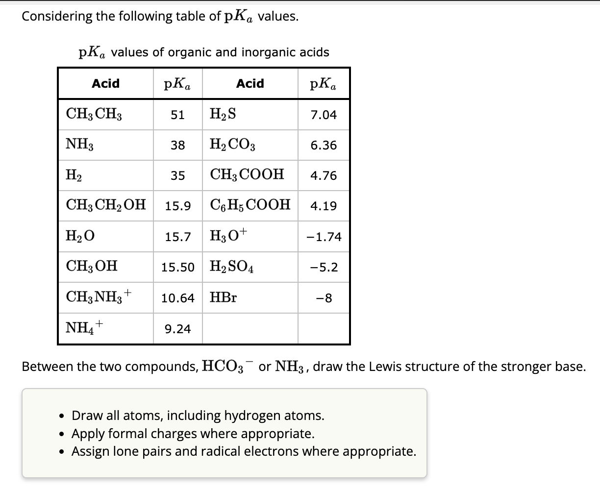 Solved Considering the following table of pKa values. pKa | Chegg.com