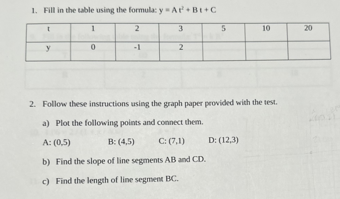 Solved 1. Fill in the table using the formula: \\( y=A | Chegg.com