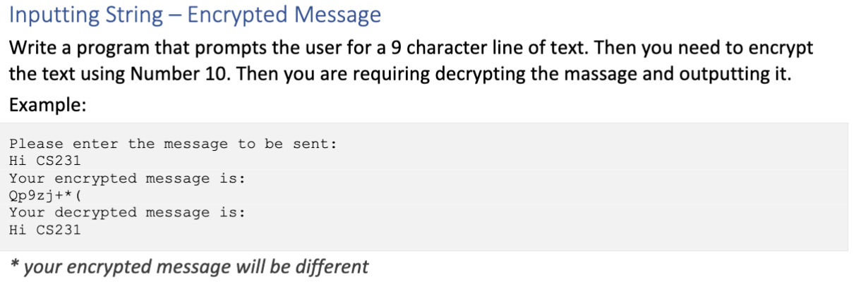 Solved Inputting String - Encrypted Message Write a program | Chegg.com