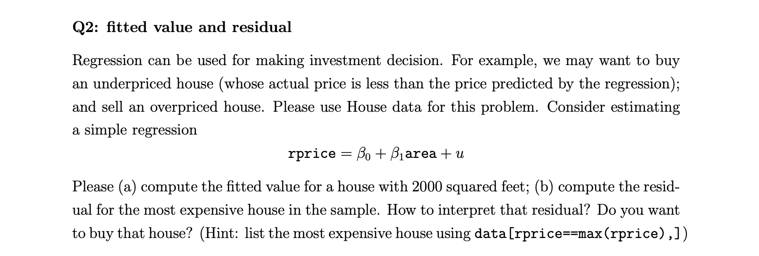 Solved Q2: fitted value and residual Regression can be used | Chegg.com