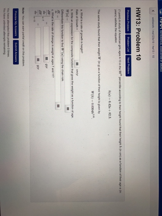 Solved HW13: Problem 10 years) satisfies the equation h(a) | Chegg.com