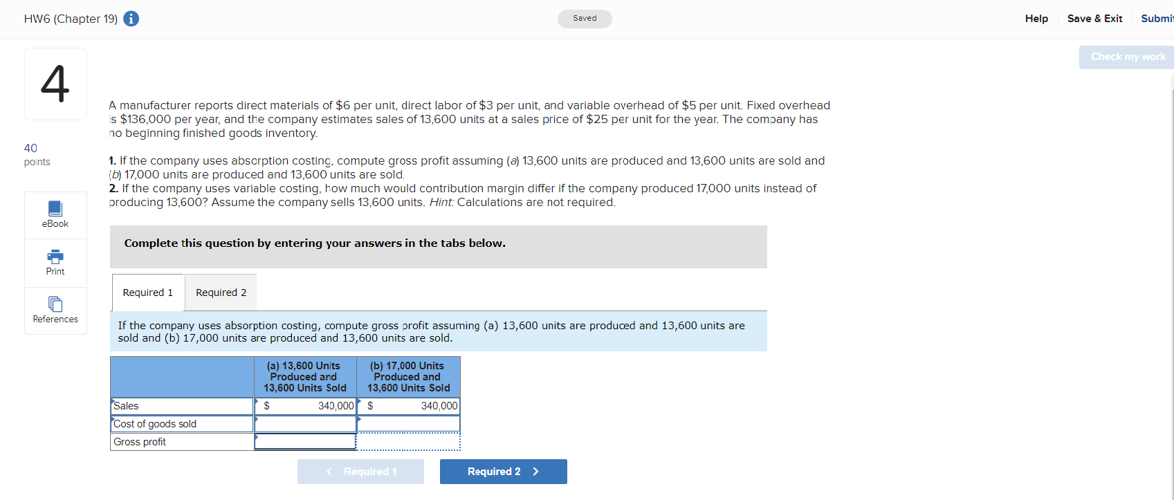 Solved HW6 (Chapter 19) Saved Help Save & Exit Submi Check | Chegg.com