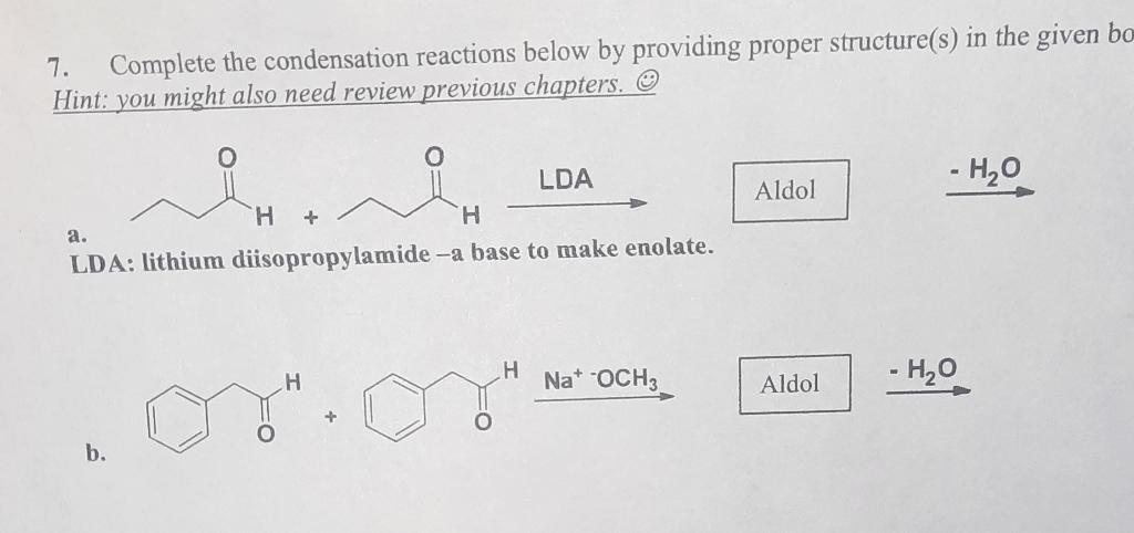 Solved + LDA Aldol H2O d. e. 1. 2. H3O+ β-keto ester f. | Chegg.com
