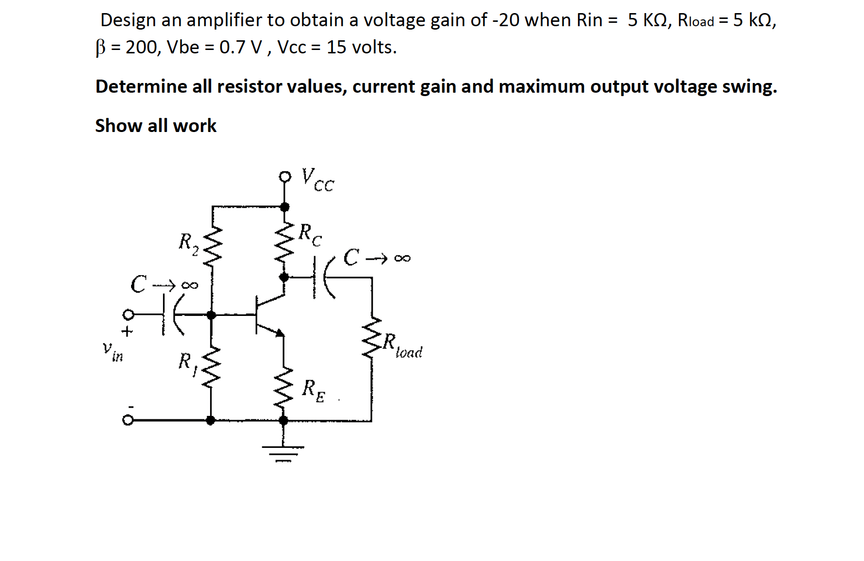 Design an amplifier to obtain a voltage gain of -20 | Chegg.com