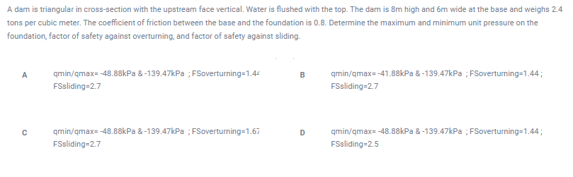 Solved A dam is triangular in cross-section with the | Chegg.com