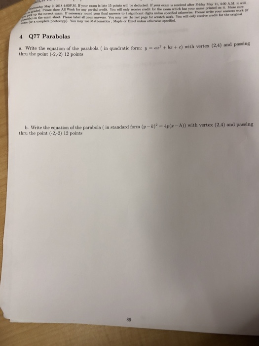 Solved parabolas | Chegg.com