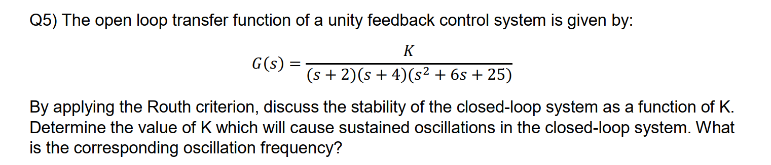 Solved Q5) The open loop transfer function of a unity | Chegg.com