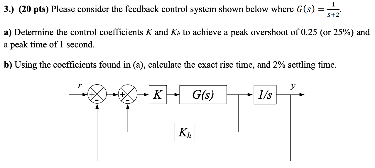 Solved 3.) (20 pts) Please consider the feedback control | Chegg.com Solved 3.) (20 pts) Please consider the feedback control | Chegg.com