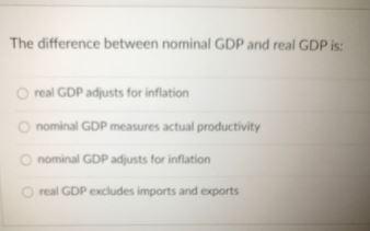 Solved The difference between nominal GDP and real GDP is: | Chegg.com