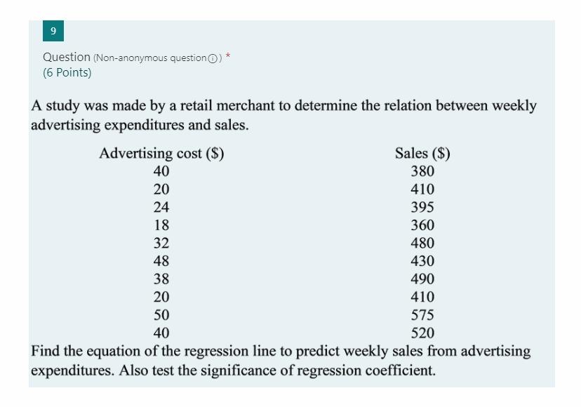 Solved 9 Question (Non-anonymous question)* (6 Points) A | Chegg.com
