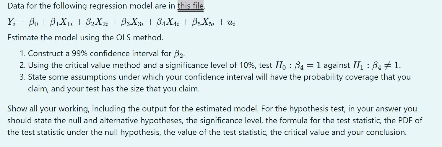 Solved Data for the following regression model are in this | Chegg.com